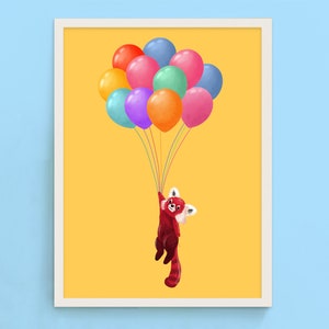 Red Panda & Balloons Wall Art | Illustrated Balloon Print | Wall Decor ...