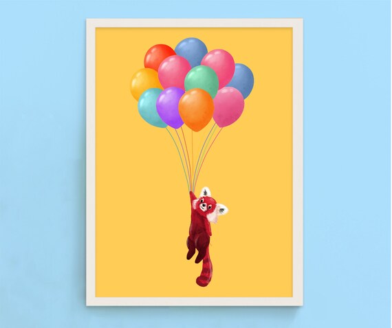 Red Panda & Balloons Wall Art Illustrated Balloon Print | Etsy
