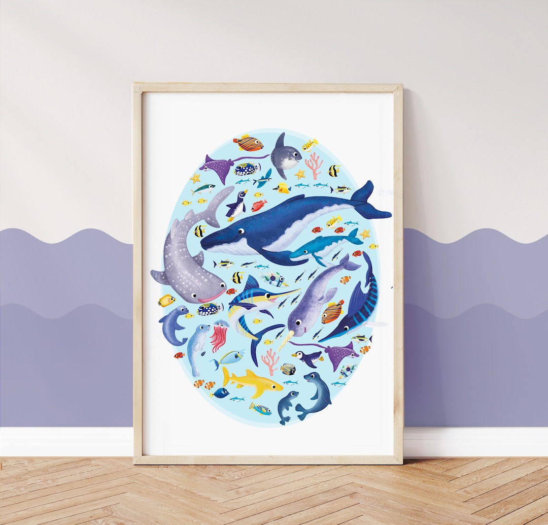 Marine Life Print | Illustrative Print | Sea Creatures | Wall Decor - Etsy