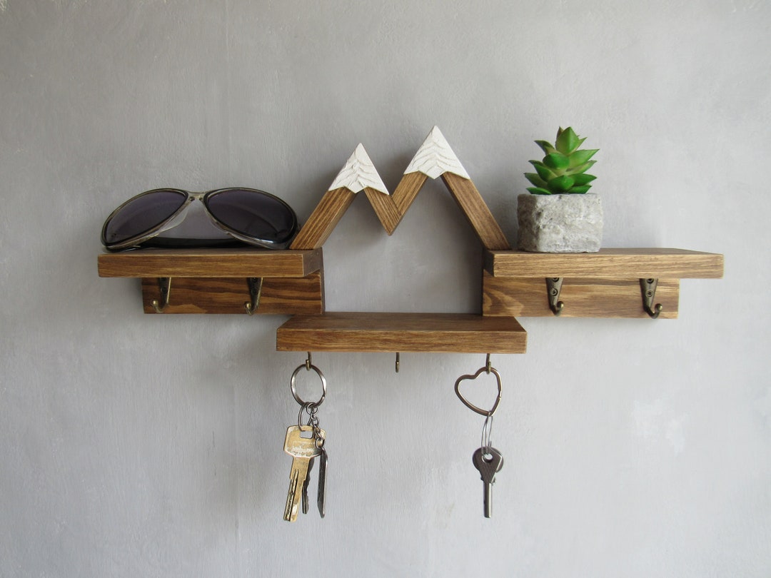 Mountain Key Holder Shelf With Hooks/ Key Hanger for Wall/ Farmhouse ...