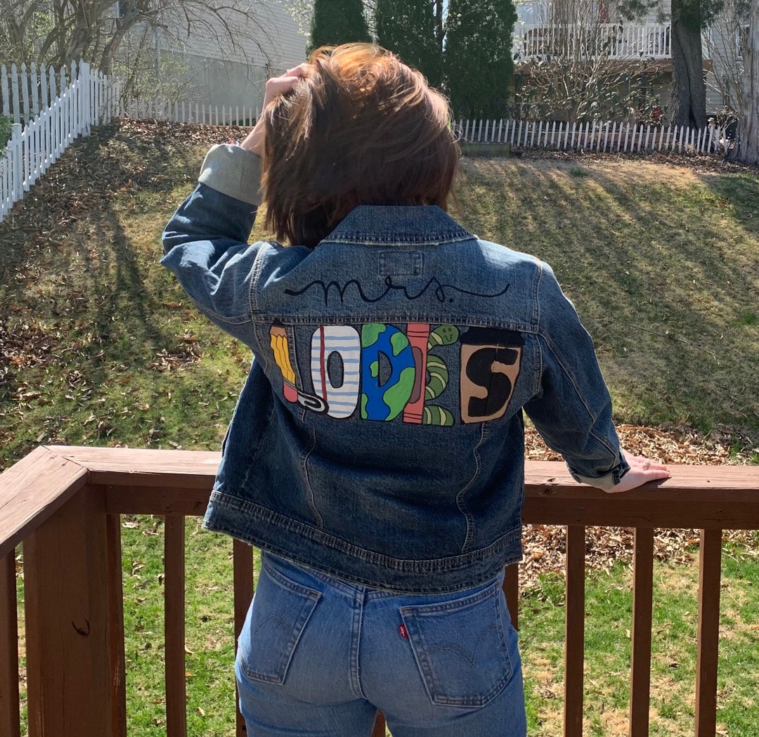 Handpainted Teacher Denim Jacket - Fully Customizable! - Etsy