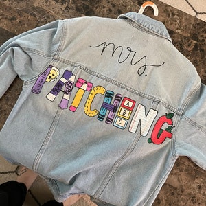 Handpainted Teacher Denim Jacket - Fully Customizable! - Etsy