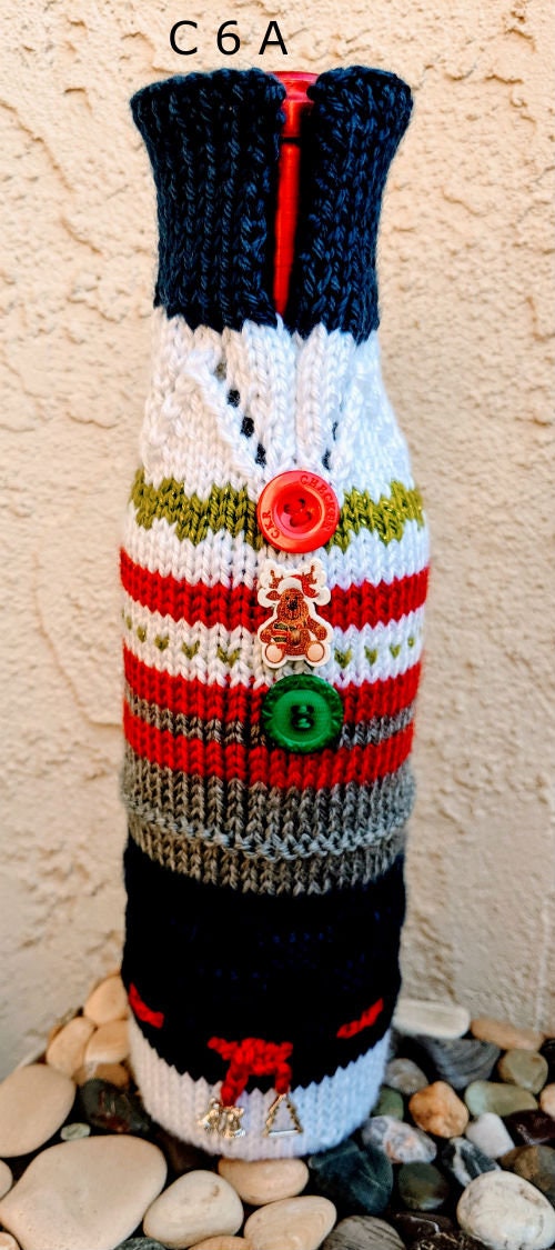 Christmas 2 Wine Bottle Cozy, Knit Wine Bottle Sweater, Hostess Gift ...