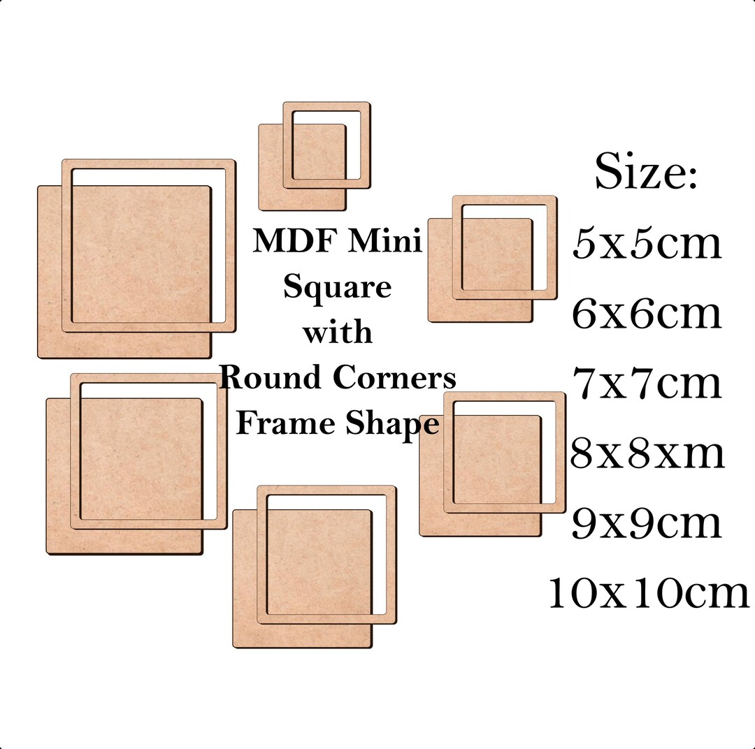 Mini Square Frame Kit MDF – Rounded Corners, DIY Photo Frame 5–10 cm ...