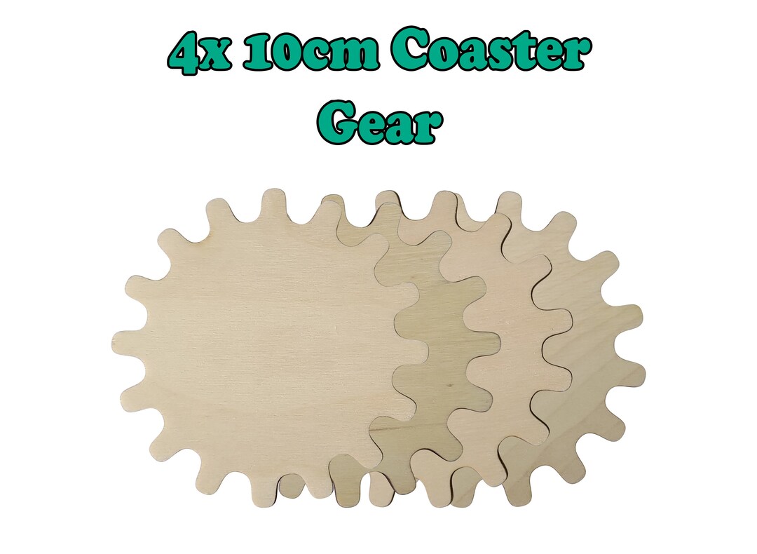 Wooden Coaster - Gear Shape - Set of 4 Craft Art Gift Decoupage Laser ...