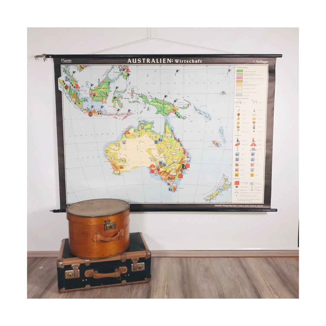 Australia School Wall Map Vintage Wall Decor Mid Century Modern - Etsy