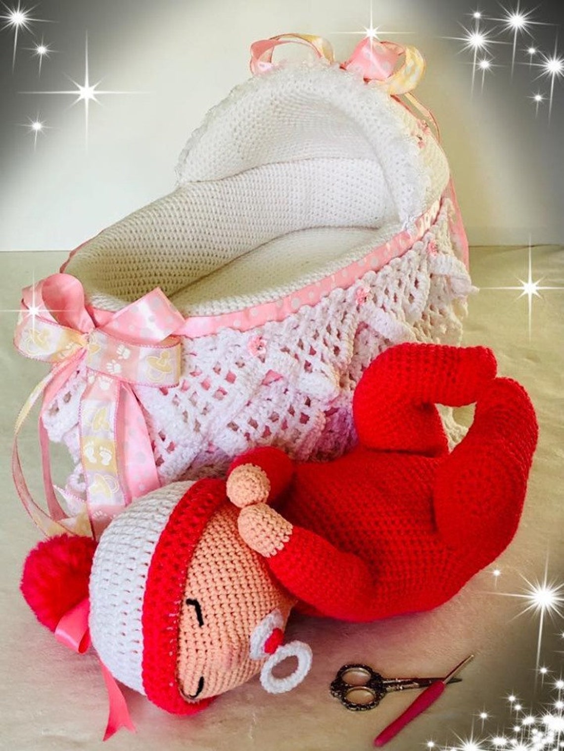 Sleeping Baby Doll & Bassinet/crib, Crochet Bassinet, Crochet Sleeping ...