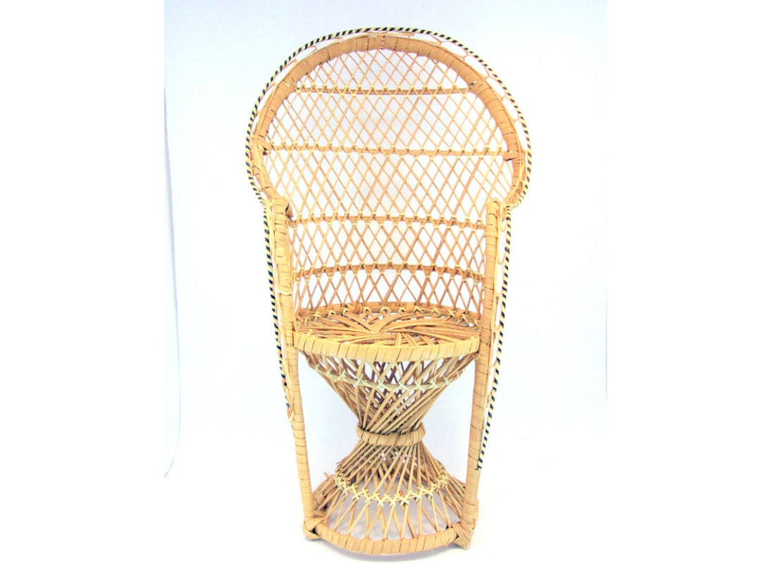 Mini Wicker Rattan Peacock Fan Chair for Dolls or Plant Stand 16 12 ...