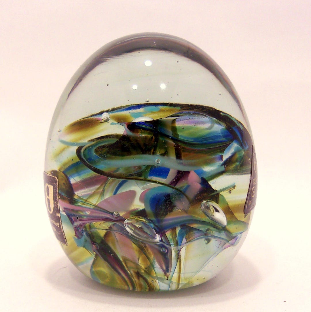 Kerry Glass Rainbow Color Swirl Tornado Paperweight - Vintage Art Glass ...