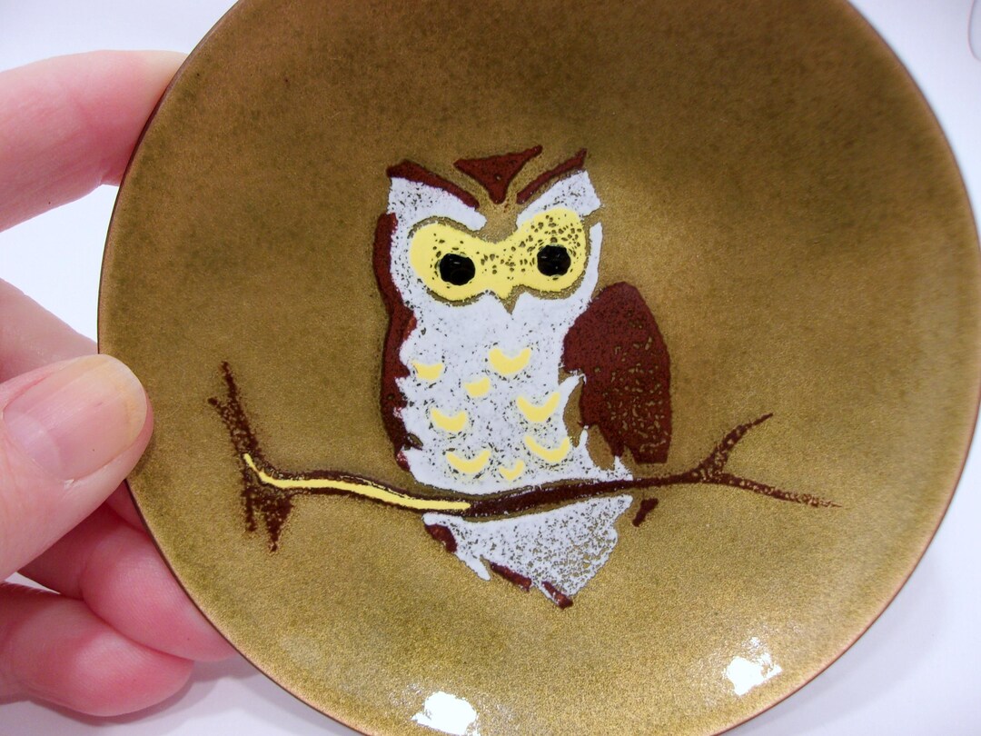 Bovano Enamel Owl Copper Dish Trinket Bowl Cheshire CT Vintage 60s MCM ...