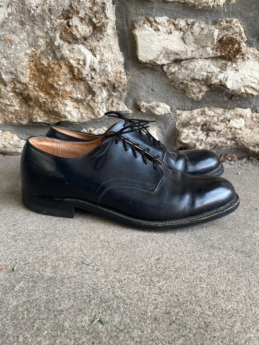 Vintage 1960s 1970s Service Shoes Black Uniform 9 R D M Regular Oxford ...