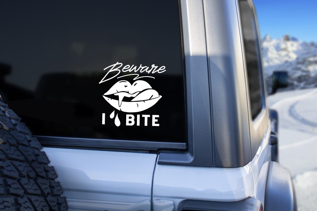 Beware I Bite Car Decal, I Bite Decal, Beware I Bite Sticker, Cute Car ...