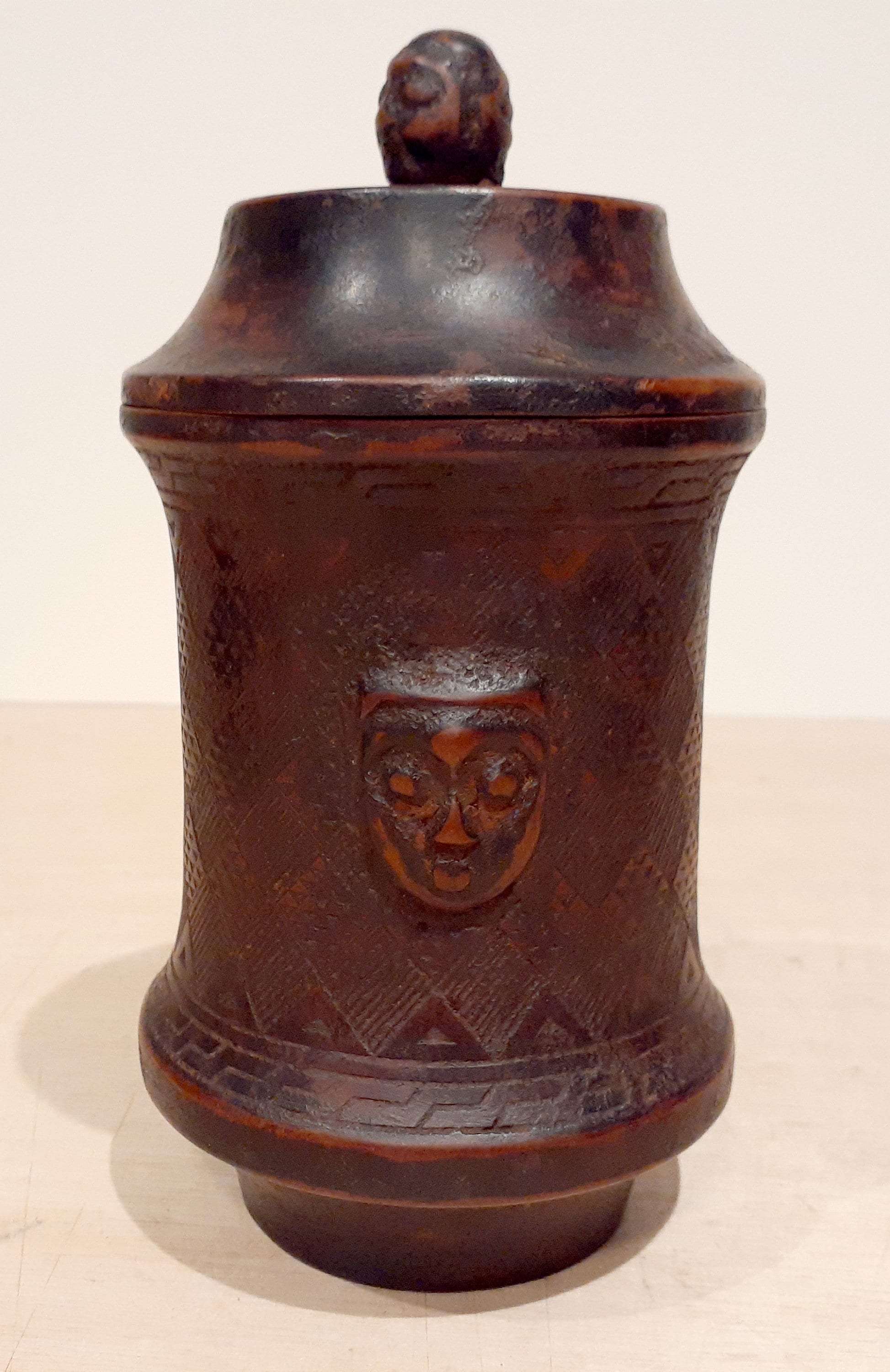 Kuba Carved Wood Cylindrical Janus Head Finial Lidded - Etsy