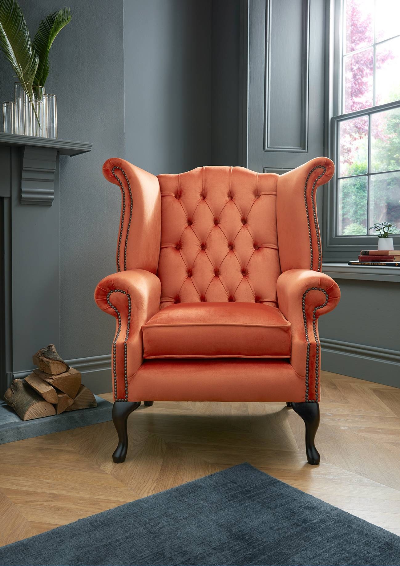 Chesterfield High Back Wing Chair in Velvet - Etsy UK