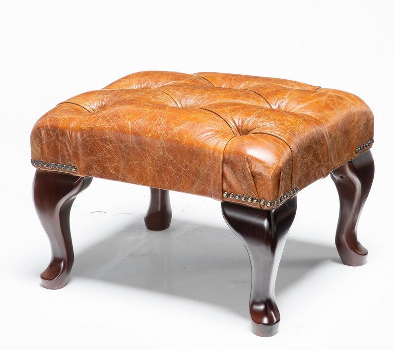 Traditional Chesterfield Footstool 100% Vintage Tan Leather - Etsy