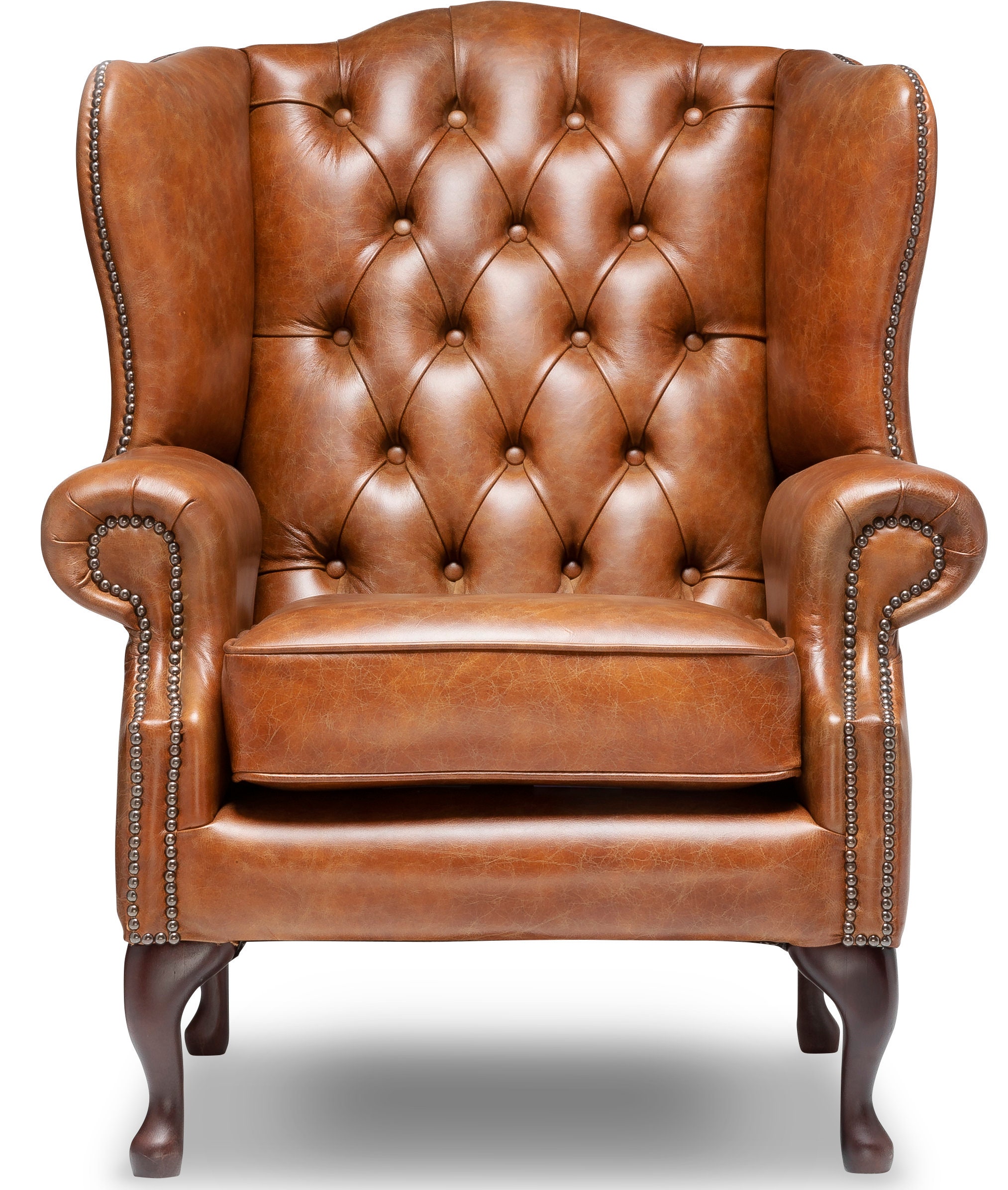 Chesterfield High Back Wing Chair in Vintage Tan Leather - Etsy UK