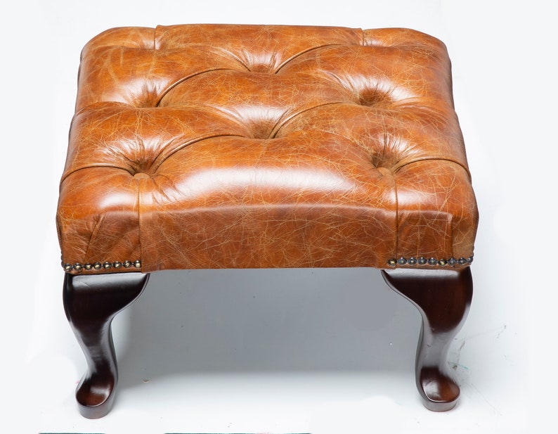 Traditional Chesterfield Footstool 100% Vintage Tan Leather - Etsy