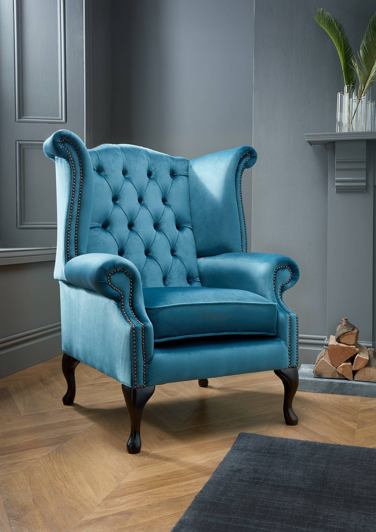 Chesterfield High Back Wing Chair in Velvet - Etsy UK
