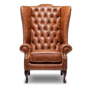 Chesterfield Extra High Back Wing Chair in Vintage Tan Leather - Etsy UK