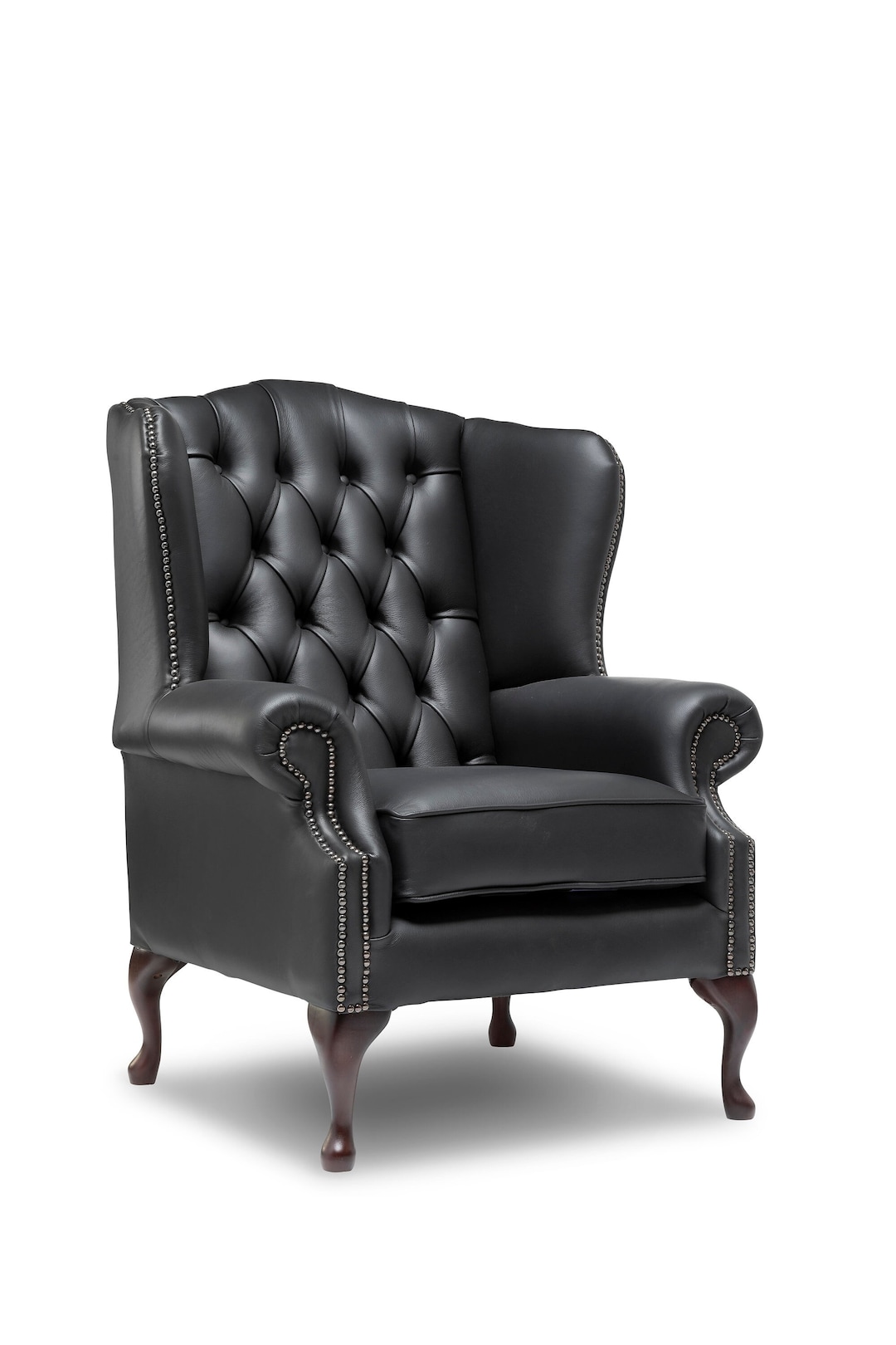 Chesterfield High Back Wing Chair in Italian Black Leather - Etsy UK