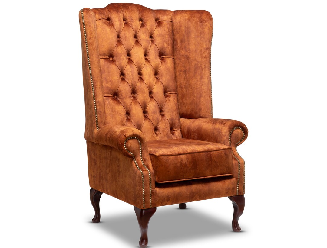 British Made Chesterfield Extra High Back Wing Chair in Vintage Tan ...