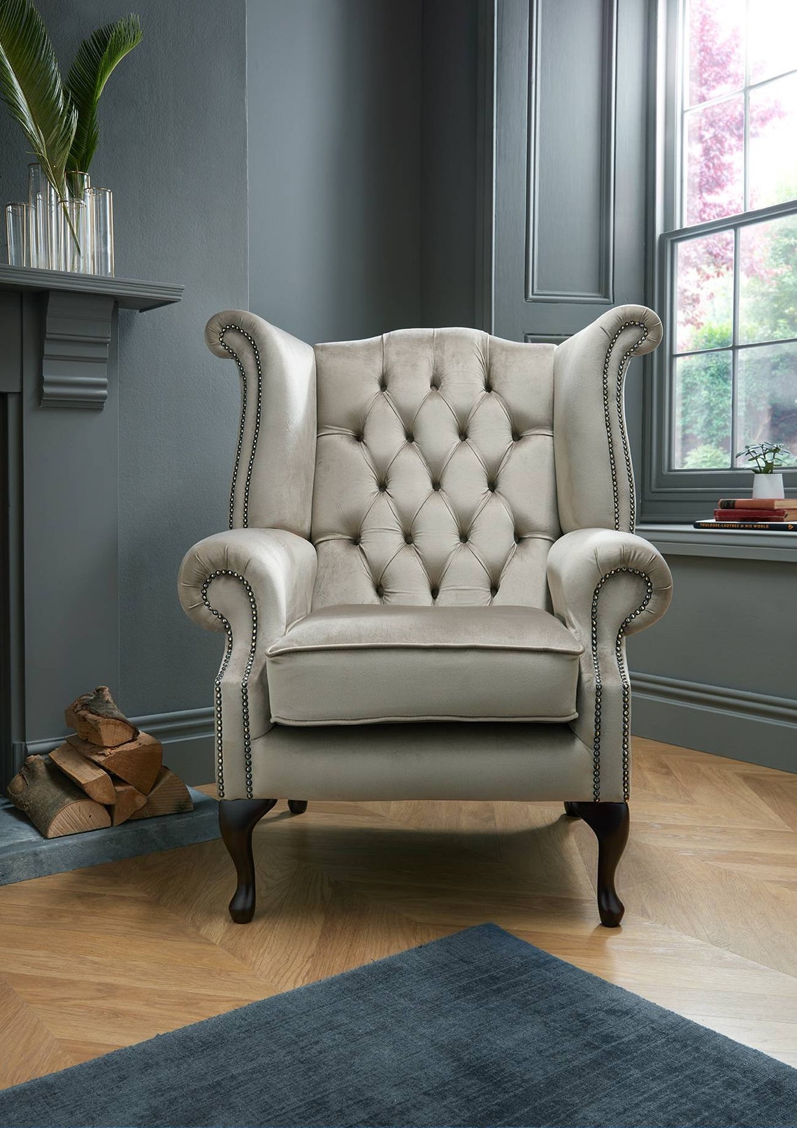 Chesterfield High Back Wing Chair in Velvet - Etsy UK