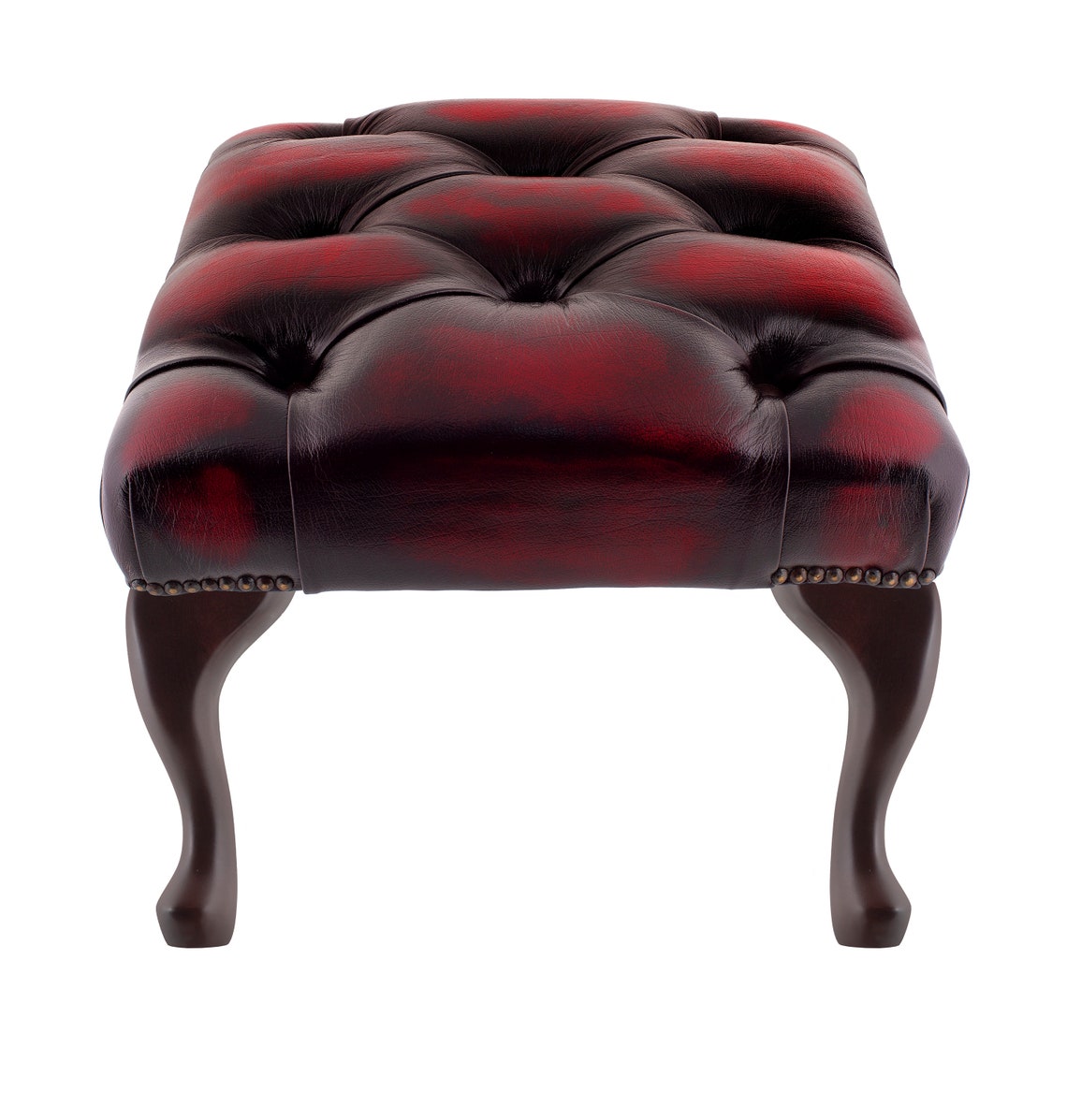 Traditional Chesterfield Queen Anne Footstool 100% Antique Oxblood ...