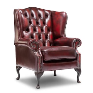 Chesterfield High Back Wing Chair in Antique Red Leather - Etsy UK