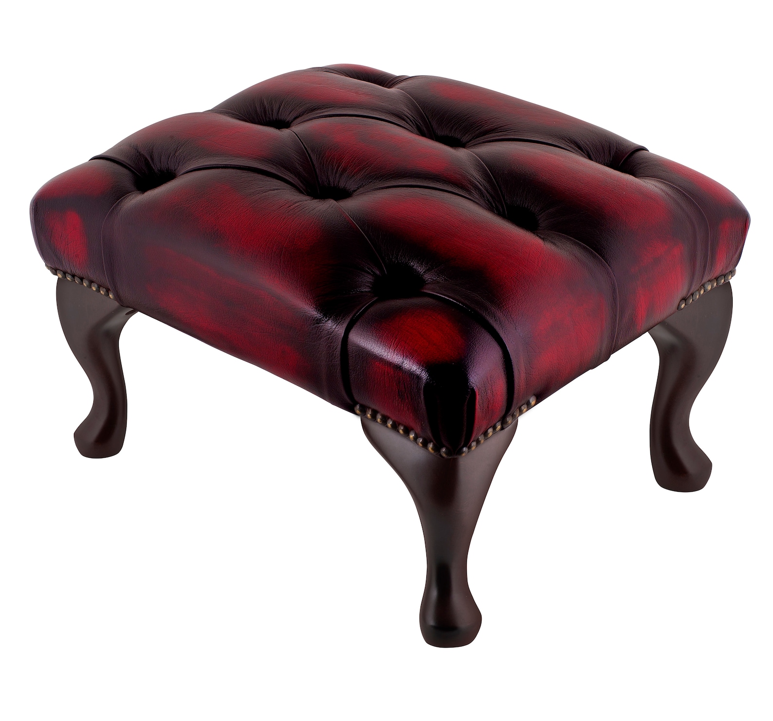 Traditional Chesterfield Queen Anne Footstool 100% Antique Oxblood ...