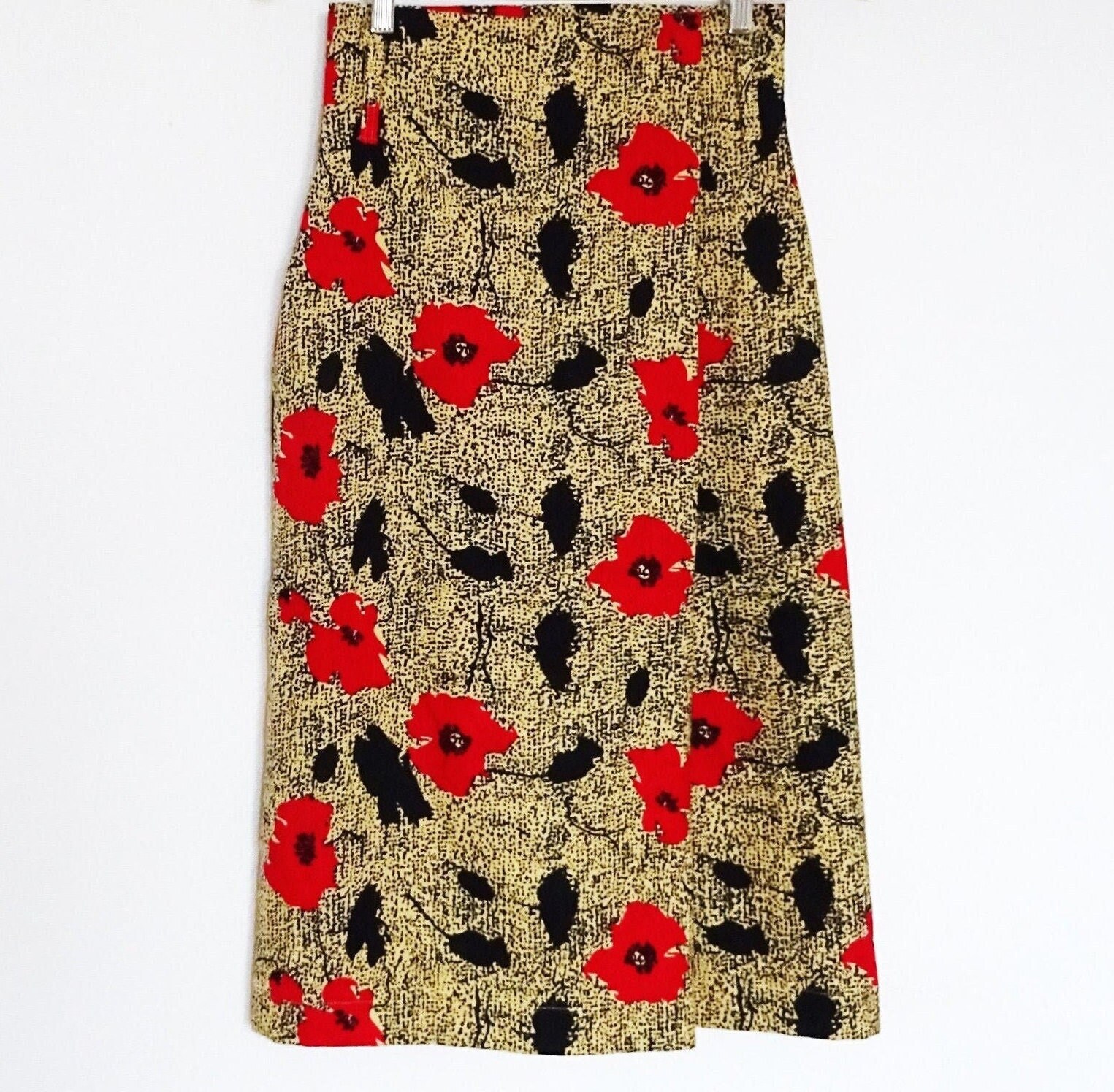 RED POPPIES SKIRT: Midi Skirt Small Versatile Great Fit - Etsy