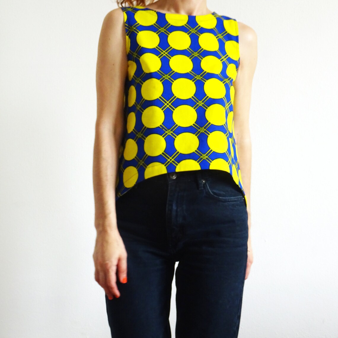 Asymmetrical Yellow and Blue Cotton Top Ankara Print High and - Etsy