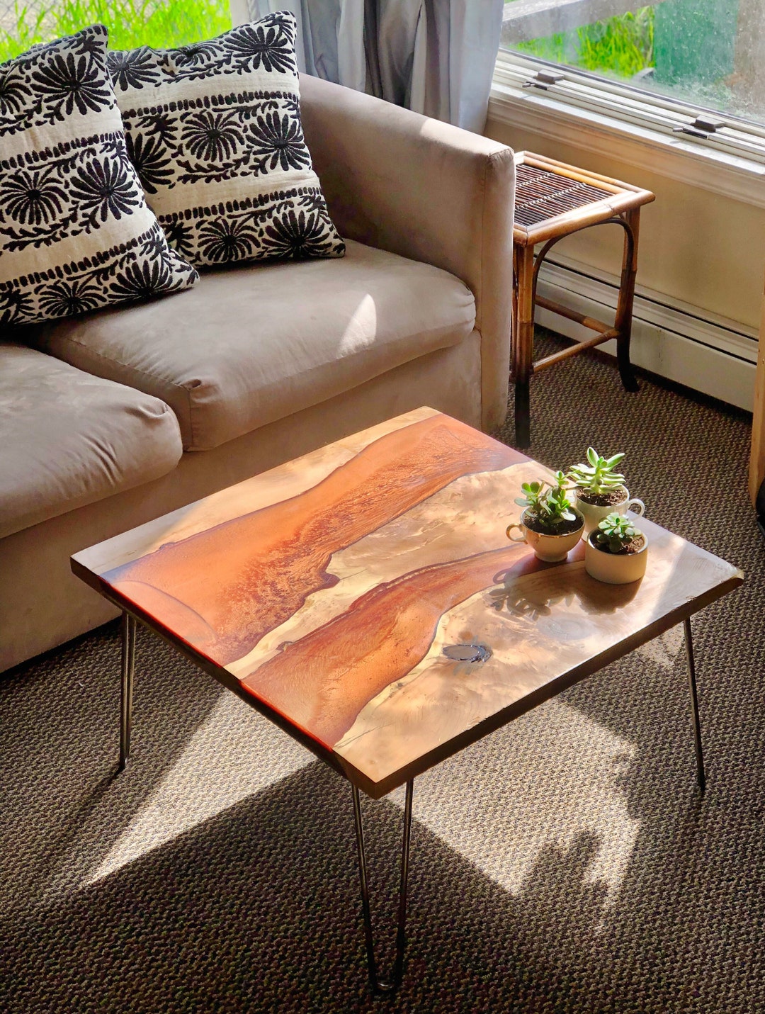 Live Edge Resin "copper River" Coffee Table - Etsy