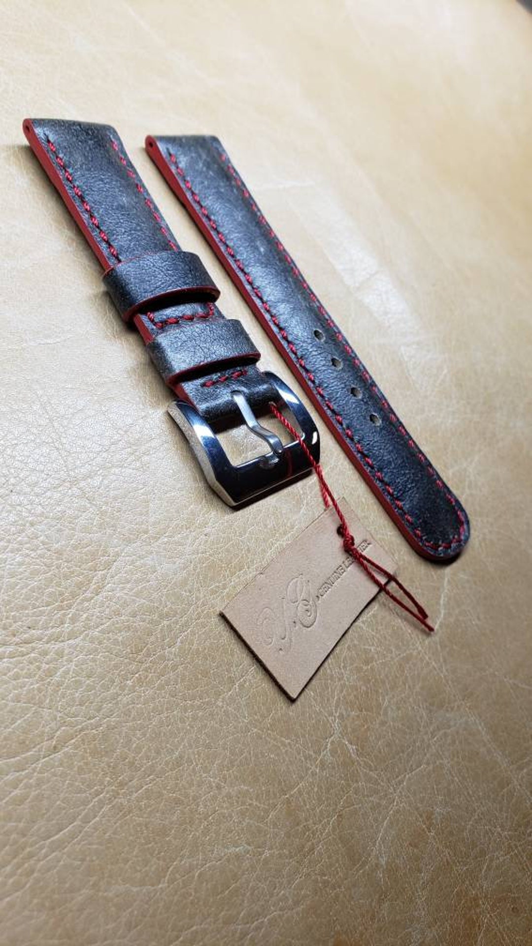 Dark Gray Distressed Look Genuine Leather All Hand Made Watch Band, 18 ...
