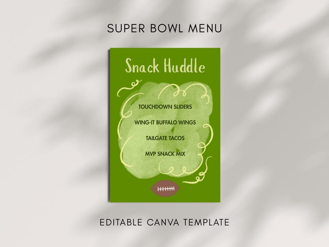 Super Bowl Menu Template | Editable Game Day Food, Canva (instant ...