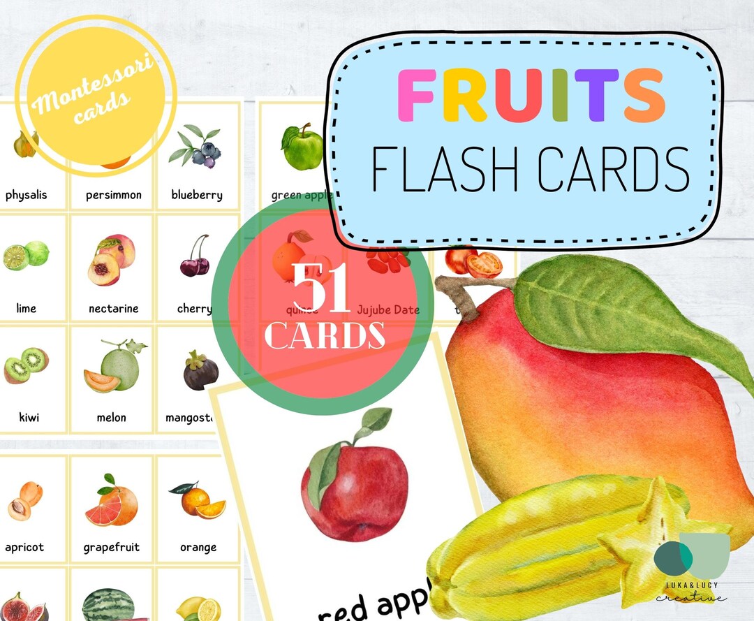 Back to School Three Part Montessori Fruits (51 Cards) Flashcards ...