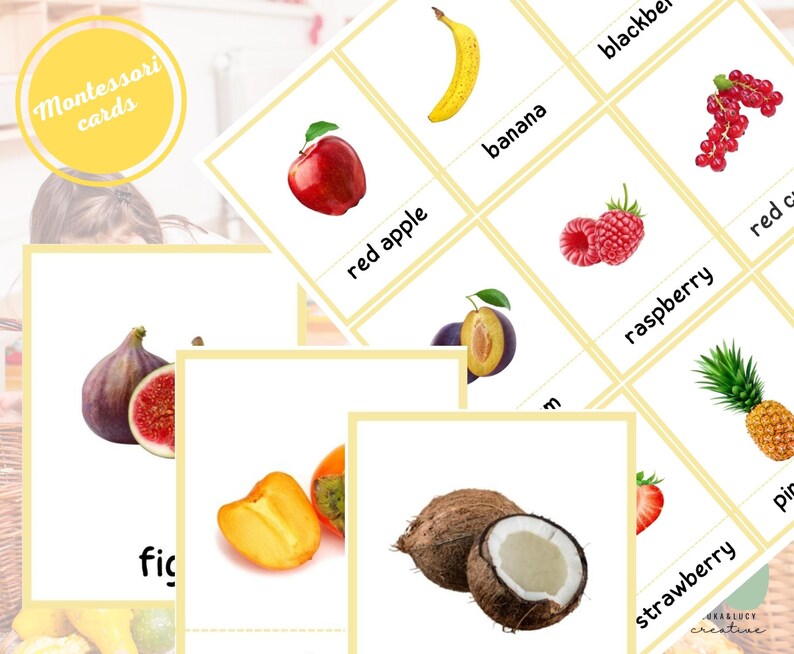 FRUITS real Pictures 51 Montessori Cards Flashcards Pdf - Etsy