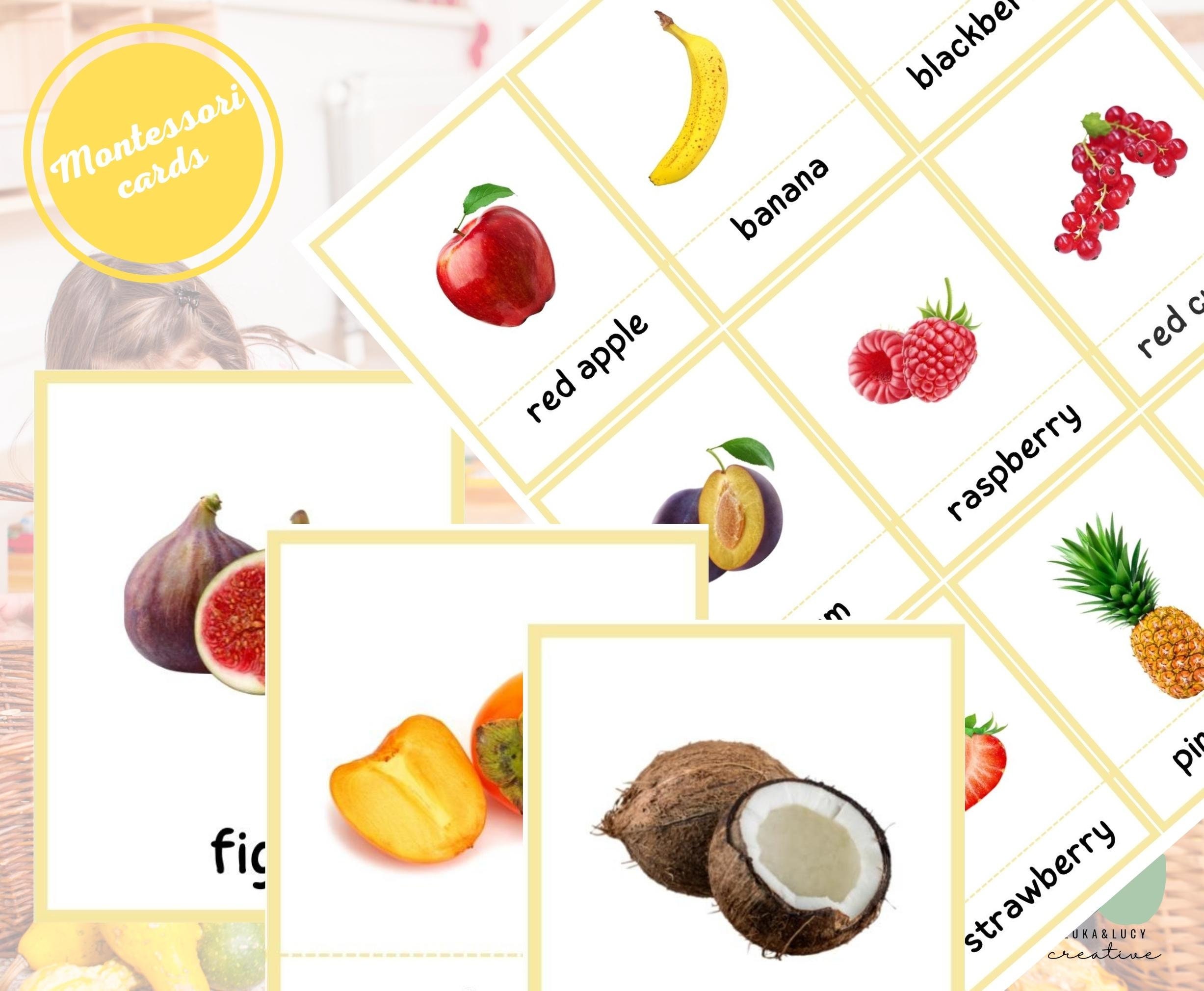 FRUITS real Pictures, 51 Montessori Cards, Flashcards Pdf Printable ...