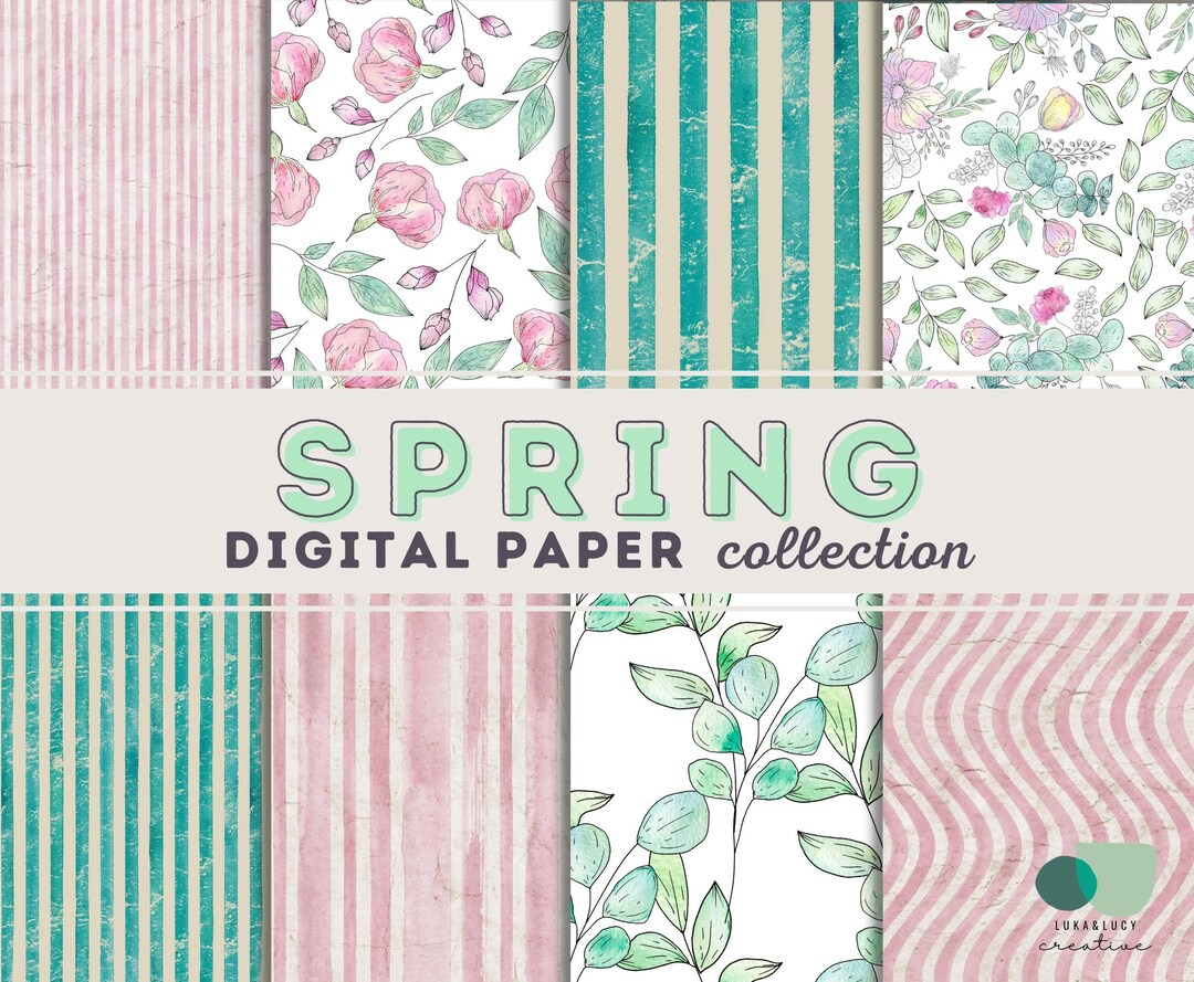 Spring Digital Paper Pack, Spring Floral Pattern, Digital Pastel Paper ...