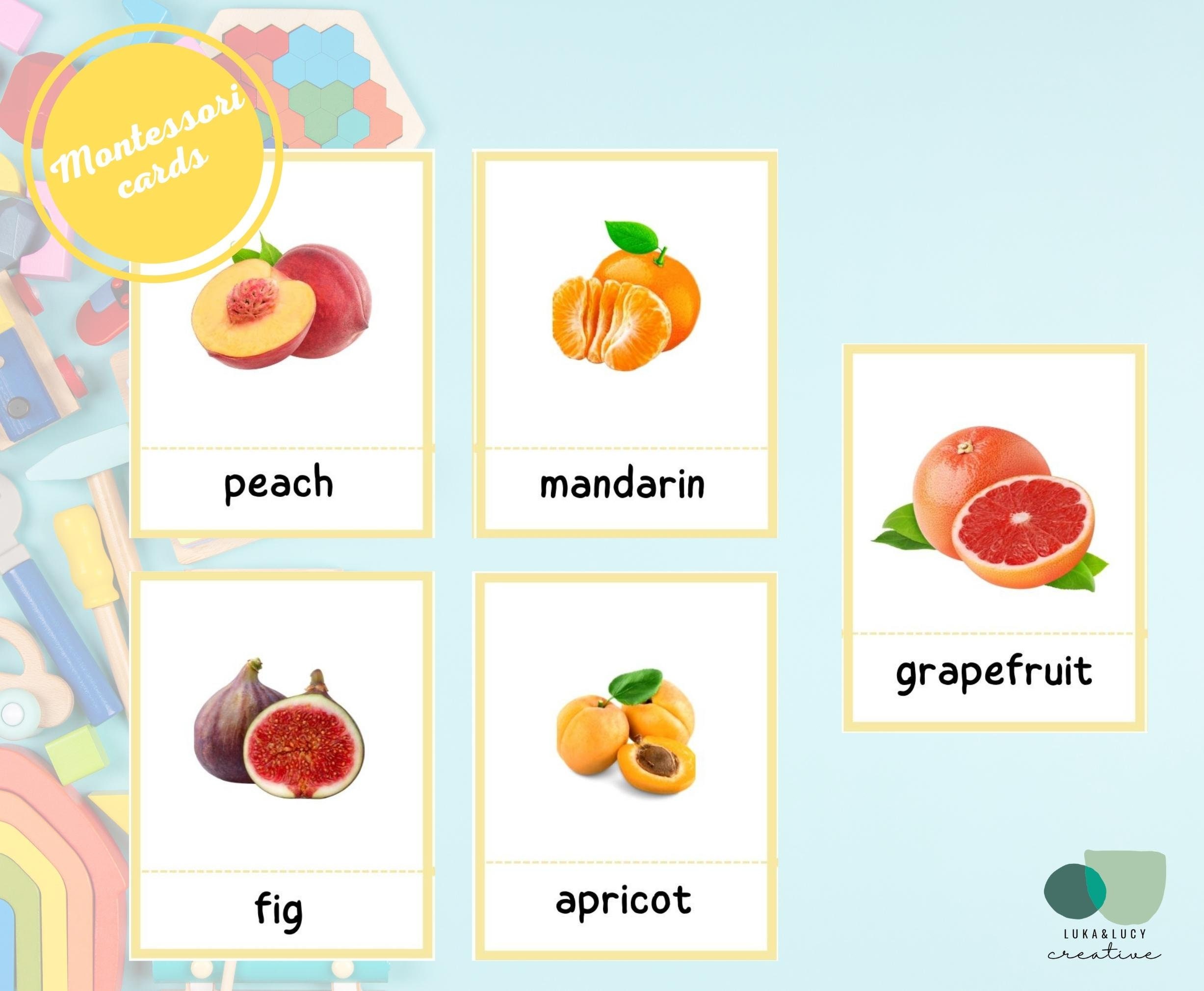 FRUITS real Pictures, 51 Montessori Cards, Flashcards Pdf Printable ...