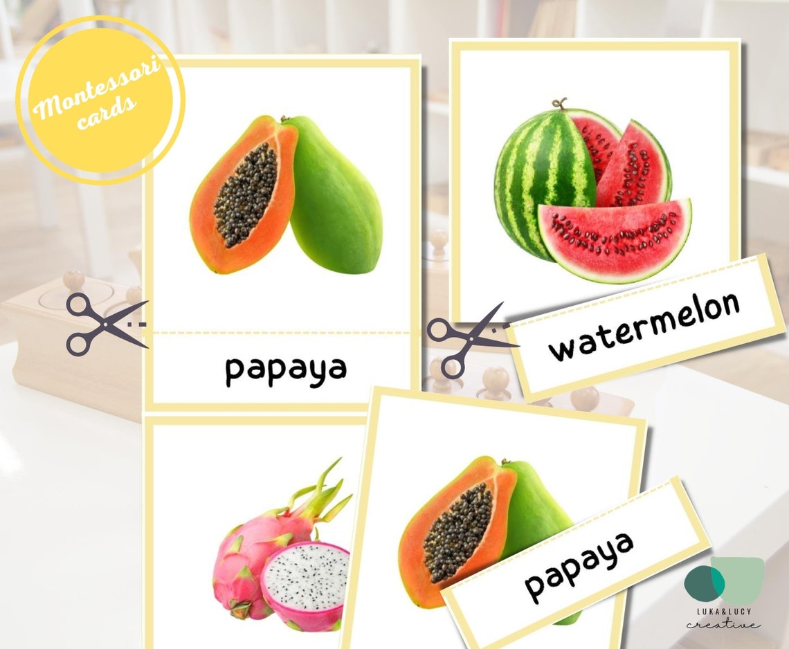 FRUITS real Pictures 51 Montessori Cards Flashcards Pdf - Etsy