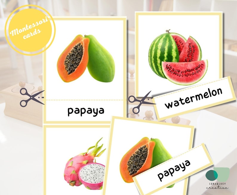 FRUITS real Pictures 51 Montessori Cards Flashcards Pdf - Etsy