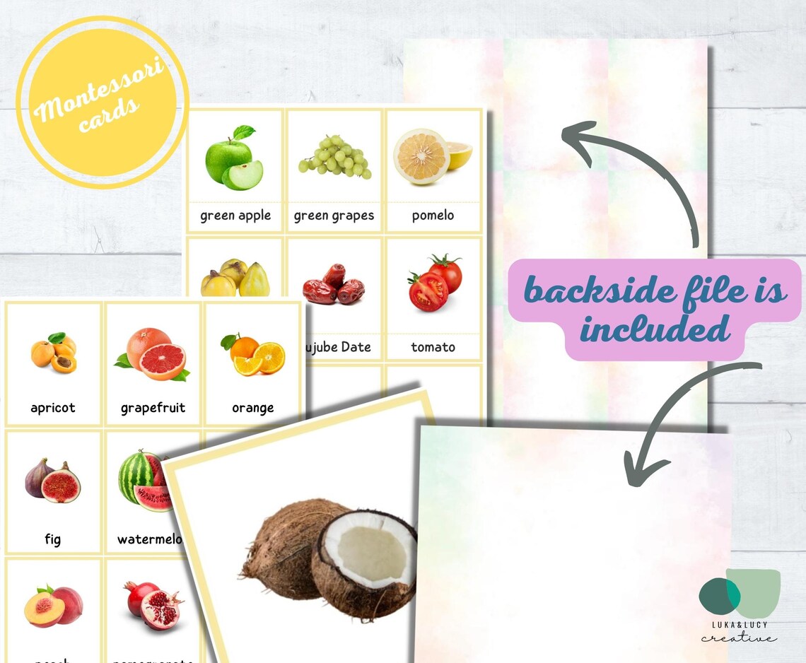 FRUITS real Pictures 51 Montessori Cards Flashcards Pdf - Etsy
