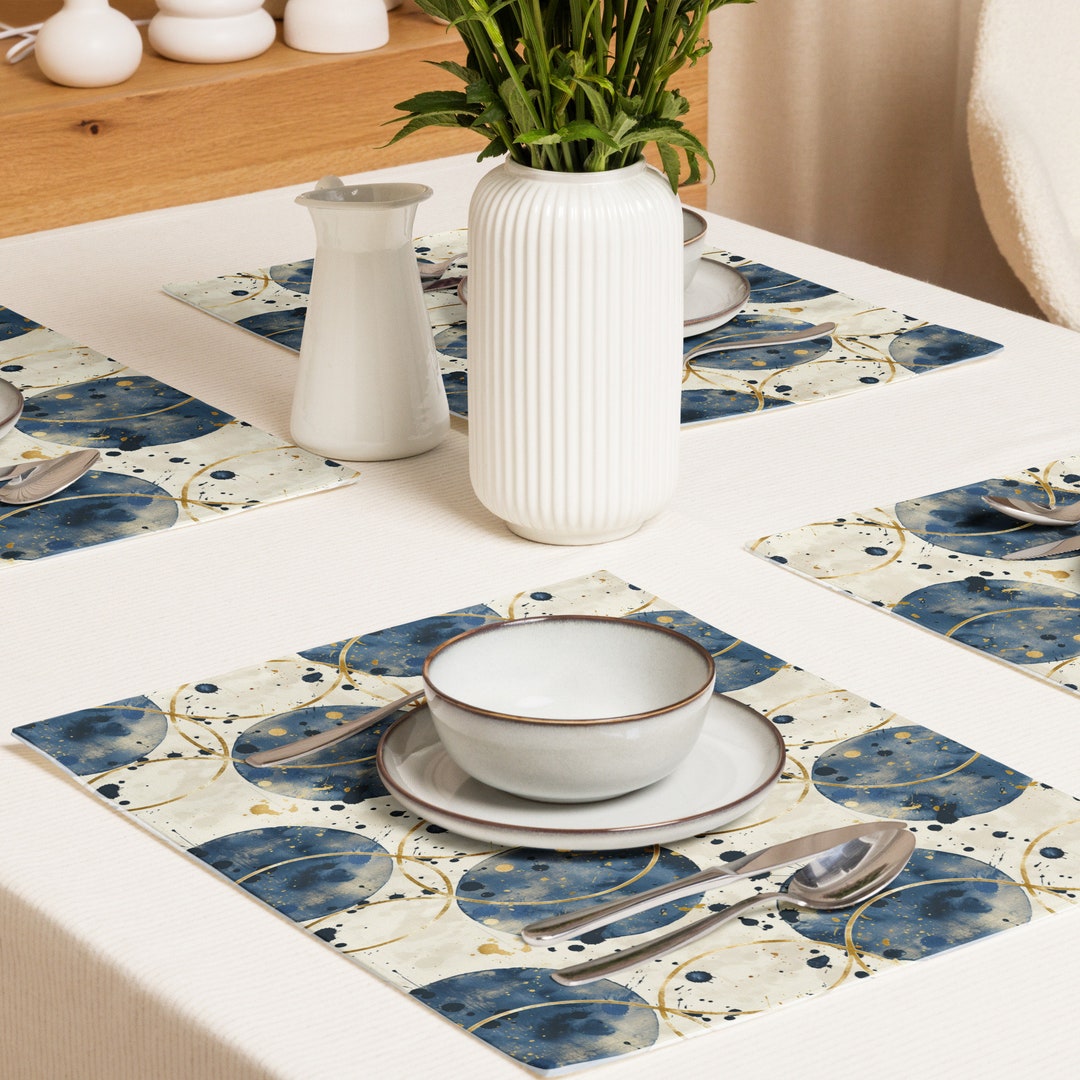 Blue and Gold Paint Splatters Placemat Set - Etsy