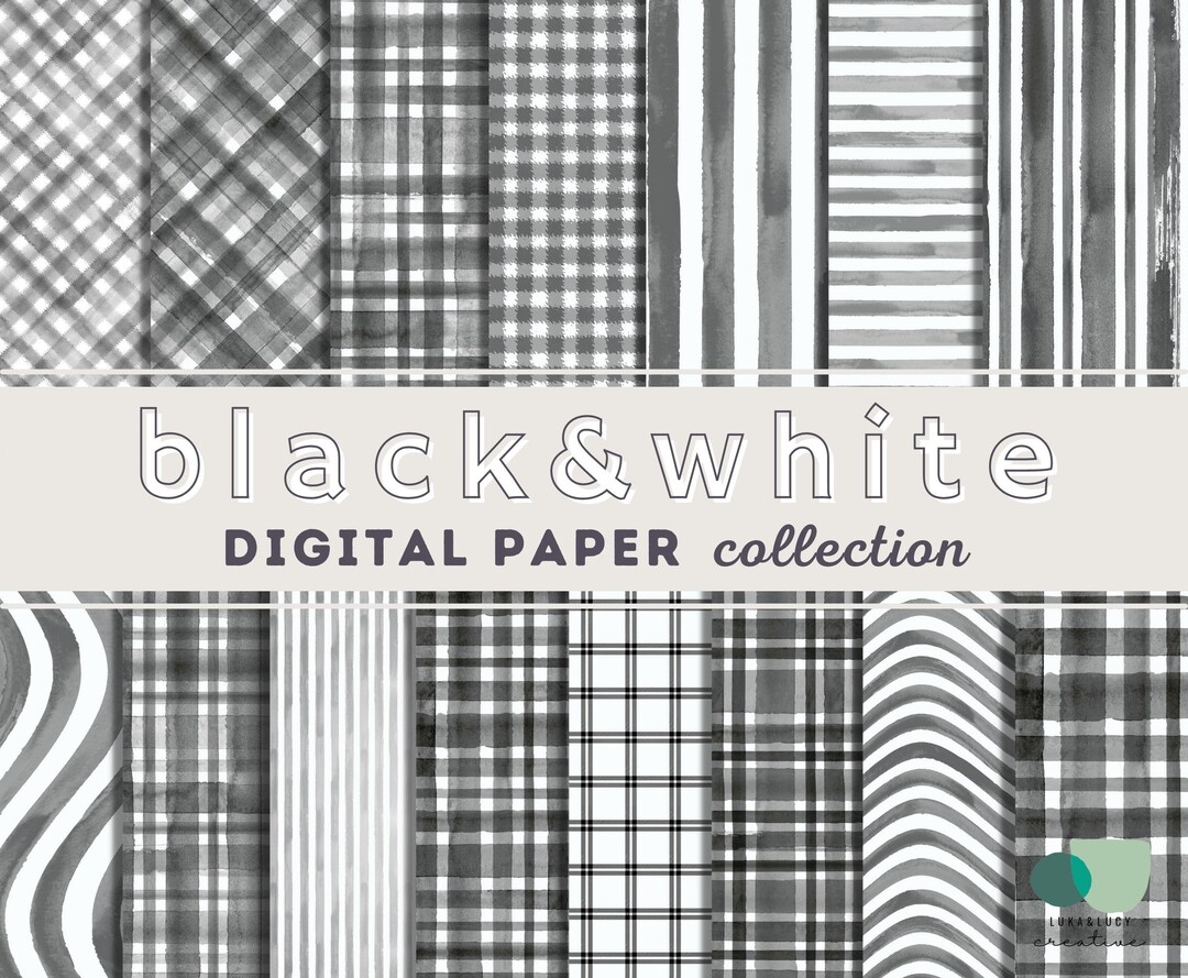 Black and White Digital Paper Pack, Black Plaid Pattern, Digital Plaid ...