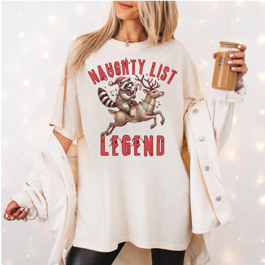 Naughty List Legend Racoon Shirt Friendsmas Gen Z Meme Plus Size ...