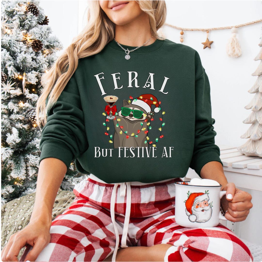 Feral but Festive AF Raccoon Christmas Shirt Espresso Martini Racoon ...