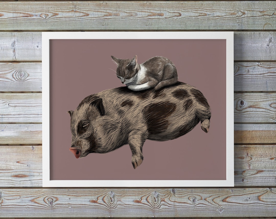 Pig & Kitten Illustration // 8x10 Digital Print // Instant Download ...