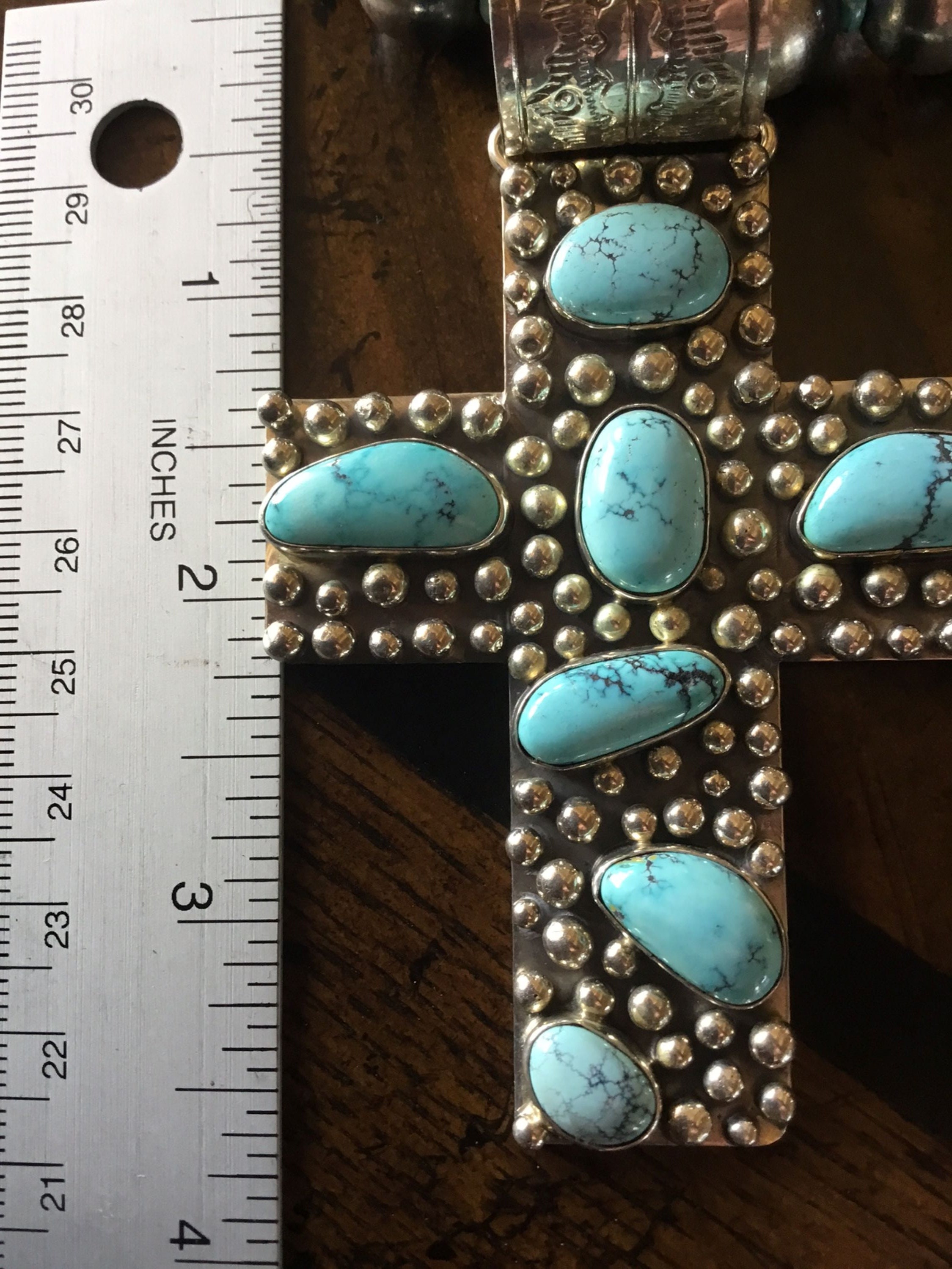 Large Rare Spider Web Turquoise Sterling Cross Pendant and Navajo Pearl ...