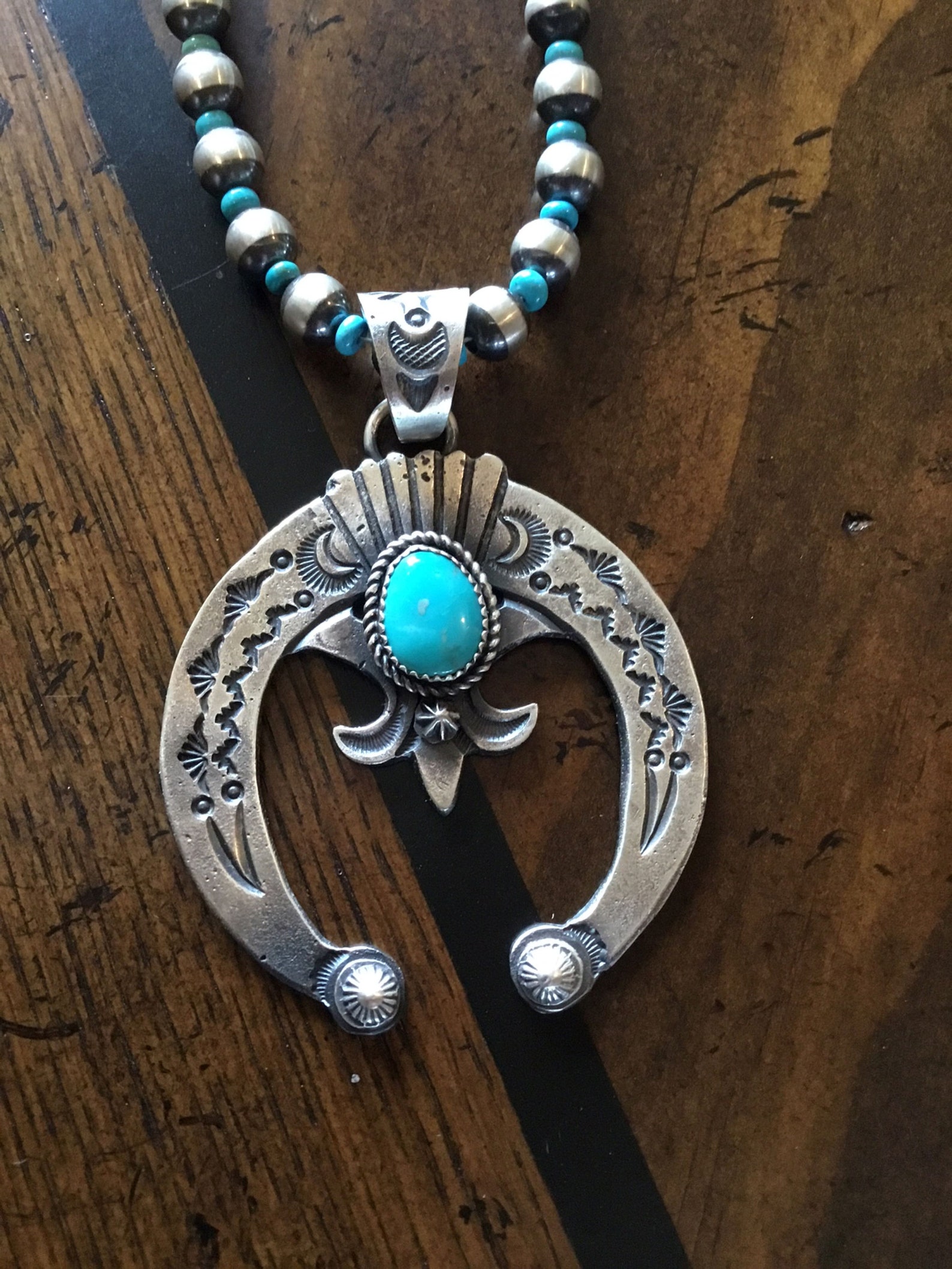 Signed Artisan Navajo Sterling Silver Naja on Long Navajo Pearl ...