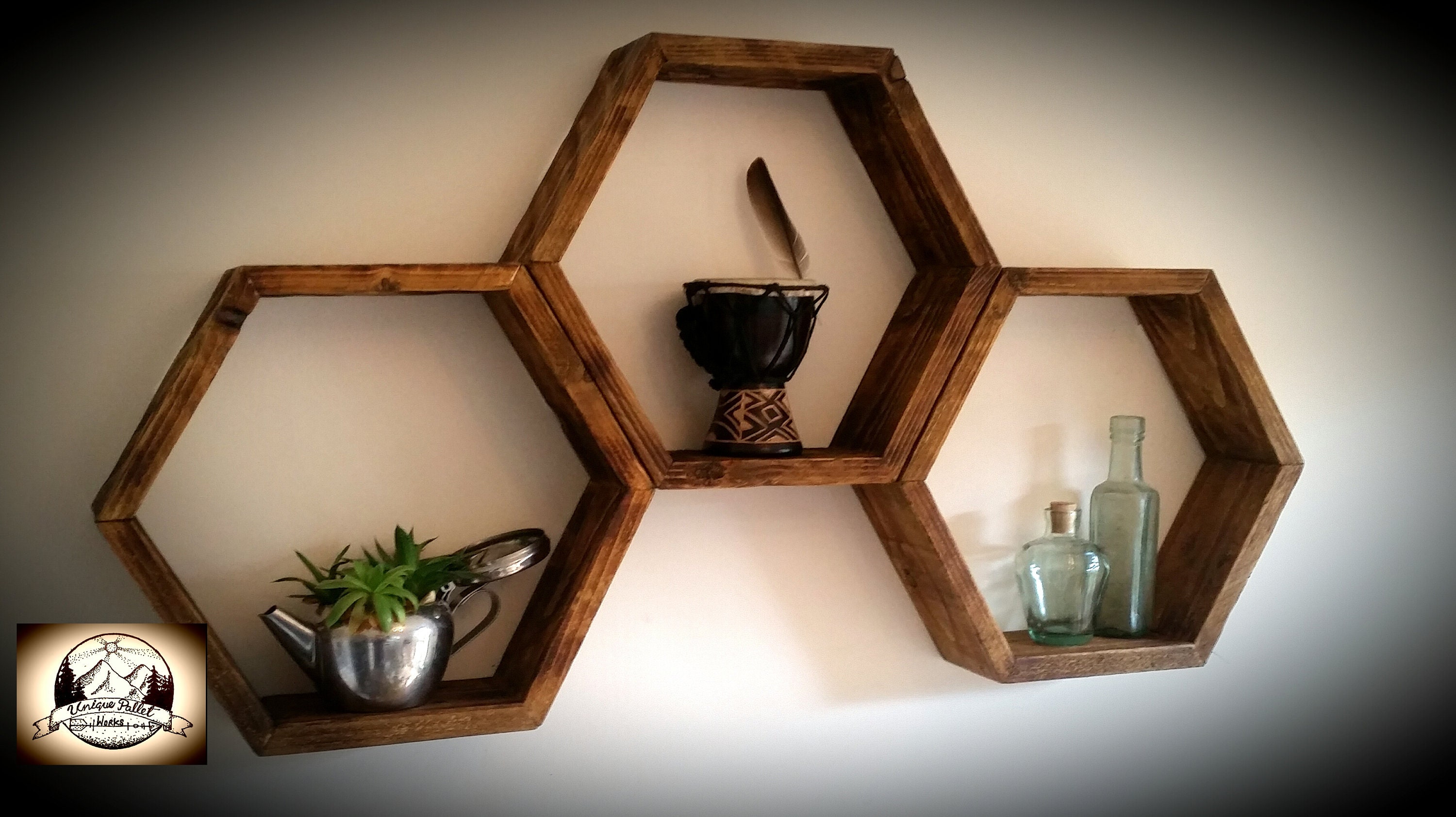HEXAGON SHELVES Set of 3 Reclaimed Pallet Wood Shelves - Etsy UK